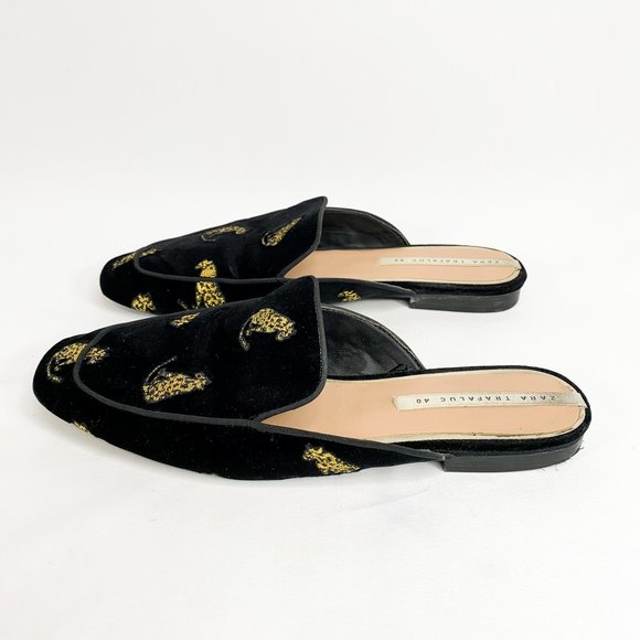 Zara | Shoes | Zara Trafaluc Velvet Leopard Black Mule Slides | Poshmark